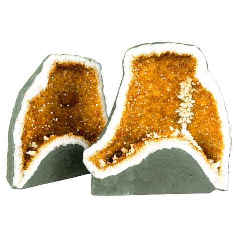 Natural Citrine Geode Cave With Orange Druzy Crystals And Calcite