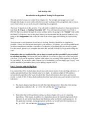 Hypothesis Testing For Proportions Lab Activity Course Hero