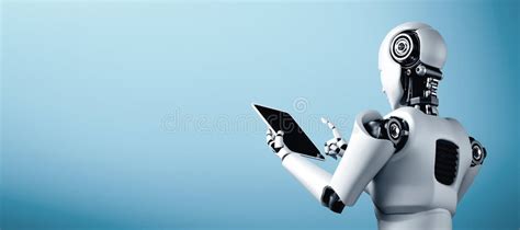 Mlp Robot Humanoid Using Tablet Computer In Future Office Stock Illustration Illustration Of