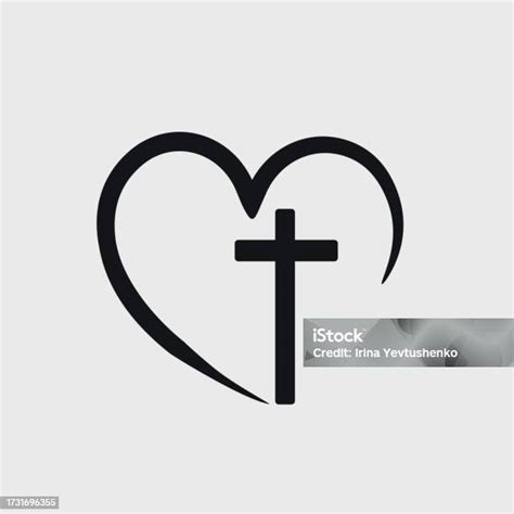 교회와 기독교 단체에 대 한 템플릿 벡터 로고가 심장에 교차합니다 종교 서예 십자가와 하트 엠블럼 기호 십자가에 대한 스톡 벡터