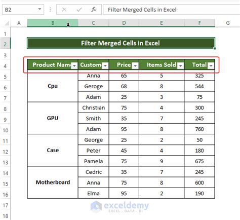 How To Filter In Excel With Merged Cells Step By Step Procedure