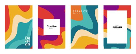 화려한 모양 디자인에 추상적인 유체 포스터 템플릿의 세트 포스터 전단지 배경 벽지 및 복사 공간을위한 현대적인 복고풍 디자인 스타일 모음 0명에 대한 스톡 벡터 아트 및