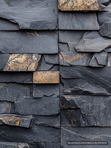 Ai创作图自然石材 石墙 灰色调 金色纹理 结构 石板 石灰岩 石英岩 岩石表面 矿物沉积 地质构造 昵图网