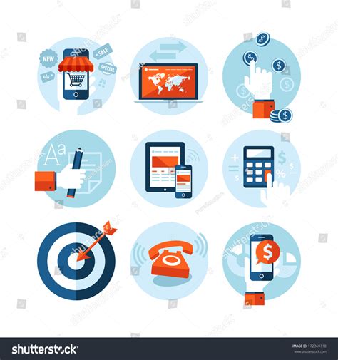 Set Modern Flat Design Icons On Stock Vector Royalty Free 172369718 Shutterstock