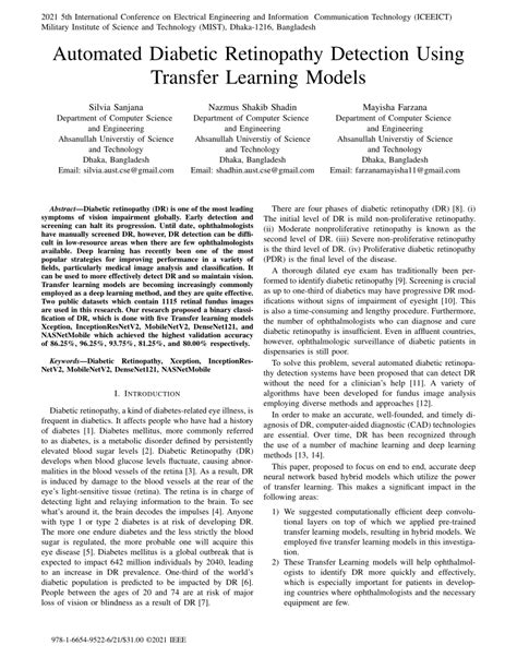 Pdf Automated Diabetic Retinopathy Detection Using Transfer Learning Models