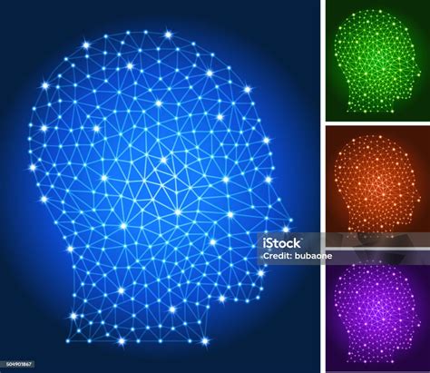 human head on triangular nodes connection structure vector art stock