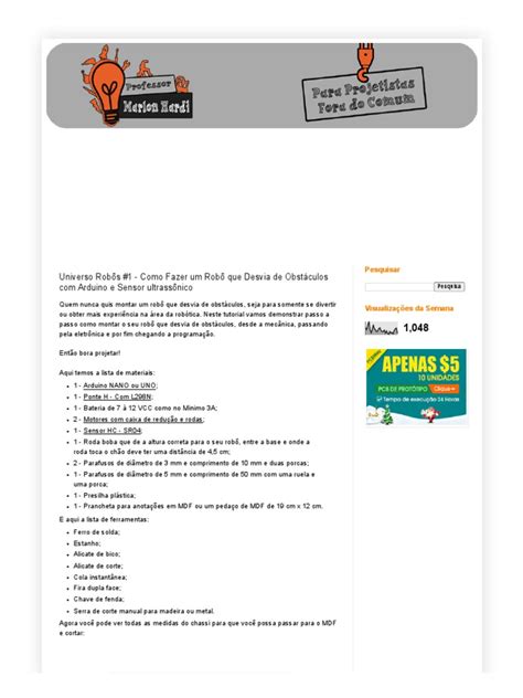 Marlon Nardi Walendorff Universo Robôs 1 Como Fazer Um Robô Que Desvia De Obstáculos Com