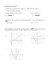 Radical Functions Quiz Pdf Radical Functions Quiz A Explain How To Transform Each Of