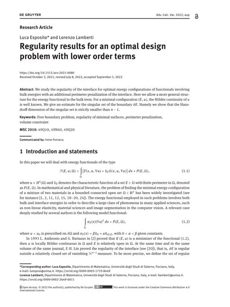 Pdf Regularity Results For An Optimal Design Problem With Lower Order Terms