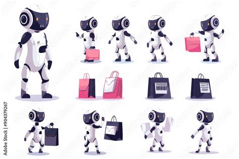 robotic assistant characters vector set robots ai characters holding