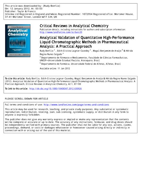 Pdf Analytical Validation Of Quantitative High Performance Liquid Chromatographic Methods In