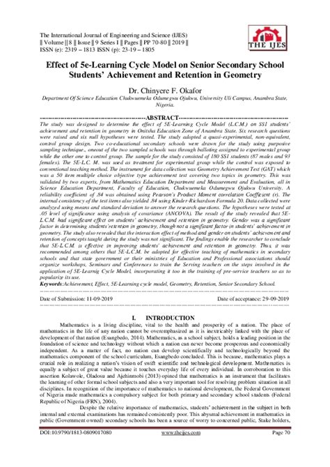 Pdf Effect Of 5e Learning Cycle Model On Senior Secondary School