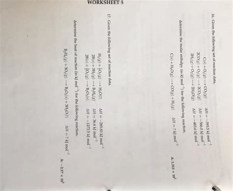 solved 16 given the following set of reaction data