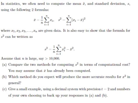Solved In Statistics We Often Need To Compute The Mean X Chegg Com