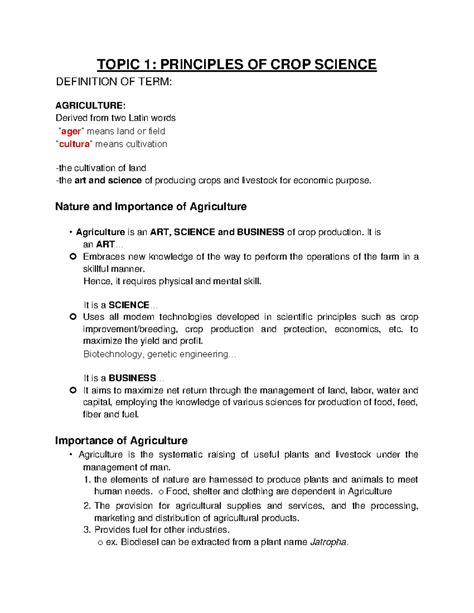 Crop Sci Reviewer Topic 1 Principles Of Crop Science Definition Of Term Agriculture