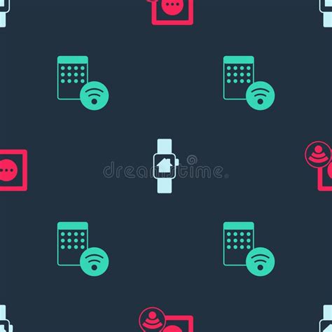 Set Smart Electrical Outlet Home With Smart Watch And Air Humidifier On Seamless Pattern