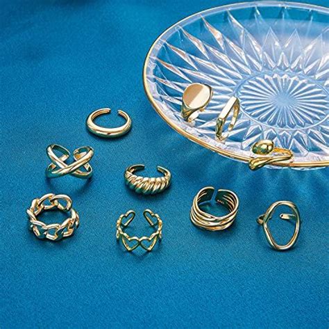 Moroya 10pcs Gold Dome Chunky Rings For Women 18k Gold Plated Braided Twisted Round Signet Rings