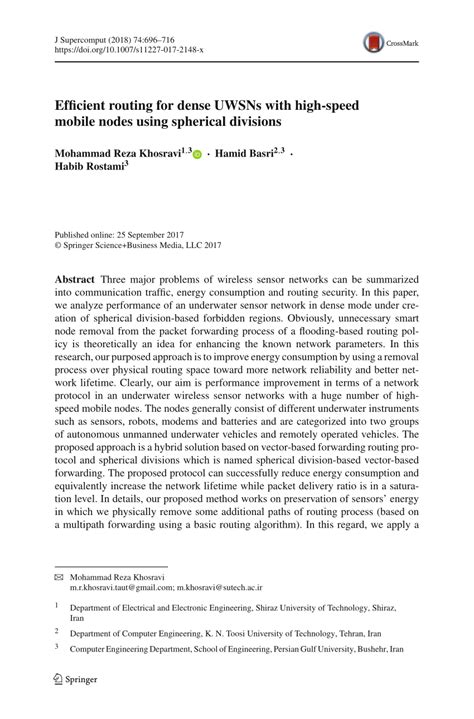 Pdf Efficient Routing For Dense Uwsns With High Speed Mobile Nodes