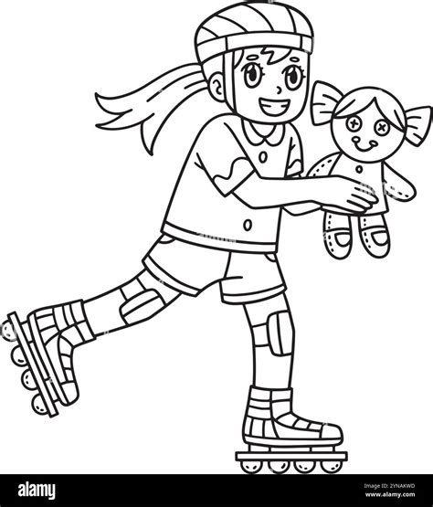 Female Inline Skating With Doll Isolated Coloring Stock Vector Image