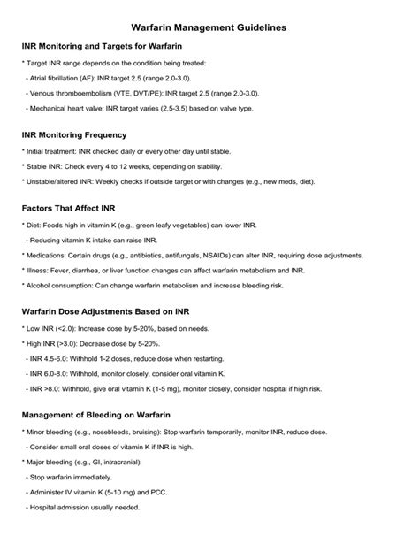 Warfarin Management And Inr Guidelines Pdf Science And Mathematics