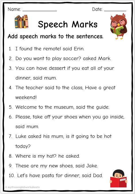 Grade 2 Speech Marks Worksheets Free English Worksheets