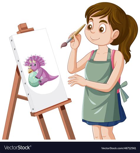 Puberty Girl Drawing On Canvas Royalty Free Vector Image