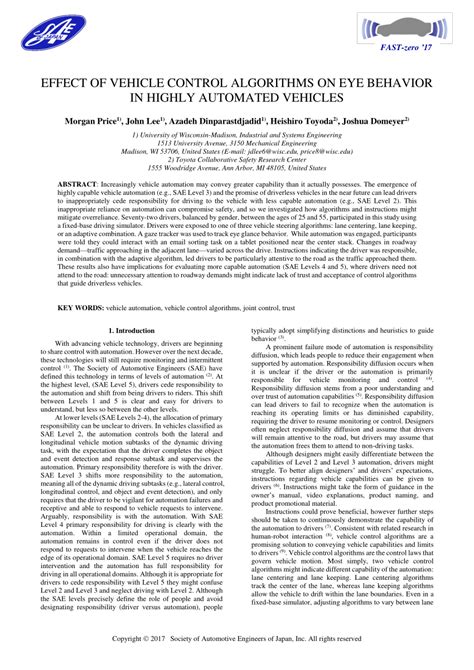 Pdf Effect Of Vehicle Control Algorithms On Eye Behavior In Highly Automated Vehicles