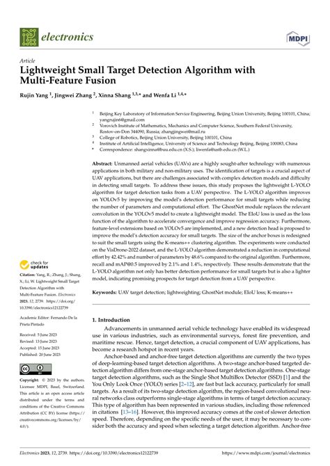Pdf Lightweight Small Target Detection Algorithm With Multi Feature