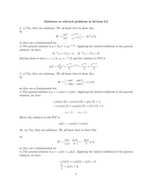 Homework Section 3 2 Introduction To Differential Equations Math 2214 Docsity