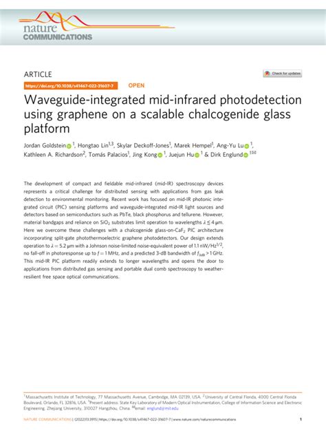 Waveguide Integrated Mid Infrared Photodetection Pdf Graphene