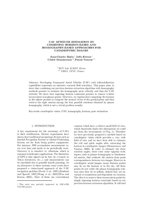 Pdf Uav Attitude Estimation By Combining Horizon Based And Homography