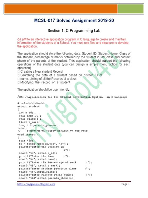 Mcsl 017 C Programming And Assembly Programming Languag Pdf