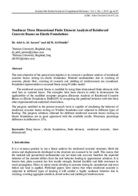 Pdf Nonlinear Three Dimensional Finite Element Analysis Of Reinforced
