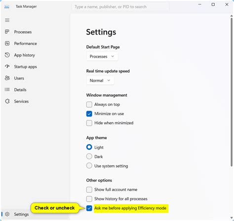 enable or disable efficiency mode confirmation dialog in windows 11