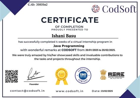 Javadevelopment Internship Codsoft Cip Ishani Basu