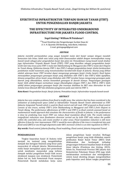 Pdf Efektivitas Infrastruktur Terpadu Bawah Tanah Itbt Untuk Pengendalian Banjir Jakarta