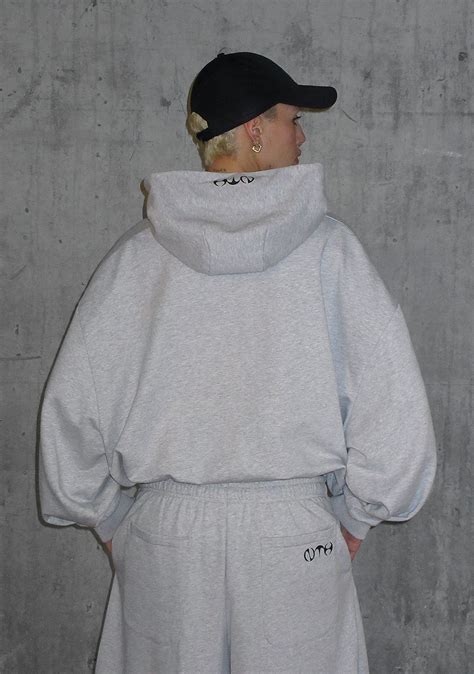 Nth Active Old English Oversized Pullover Hoodie Grey Marl