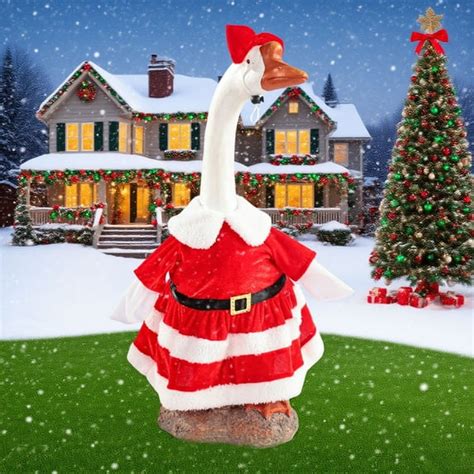 Porch Goose Christmas Outfit Statue Funny Yard Goose Statue Clothes