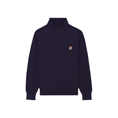 메종 키츠네 폭스 헤드 패치 터틀넥 풀오버 네이비 Maison Kitsune Kream