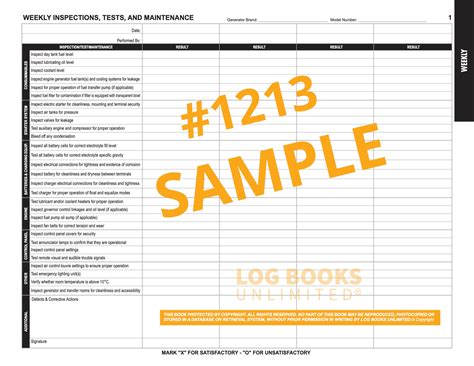 Emergency Generator Log Book 1213 Log Books Unlimited