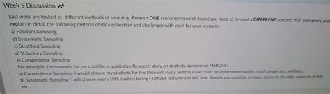 Solved Last Week We Looked At Different Methods Of Sampling Chegg