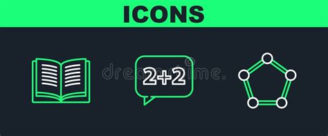 Set Line Geometric Figure Pentagonal Prism Open Book And Equation Solution Icon Vector Stock