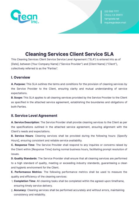 Free Cleaning Services Client Service Sla Template To Edit Online
