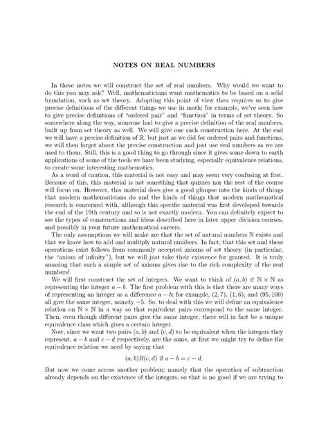Math 300 Notes On Real Numbers In These Notes We Will Construct The Set Of Real Numbers Why