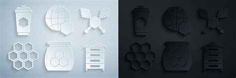 꿀 꿀 디퍼 스틱 벌집 꿀벌을위한 하이브 아이콘과 세계와 컵 차를 매핑항아리를 설정합니다 벡터 0명에 대한 스톡 벡터 아트 및 기타 이미지 Istock