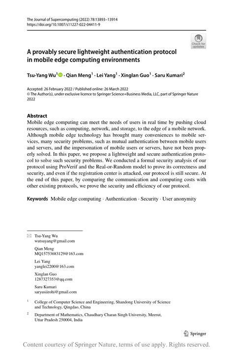 A Provably Secure Lightweight Authentication Protocol In Mobile Edge