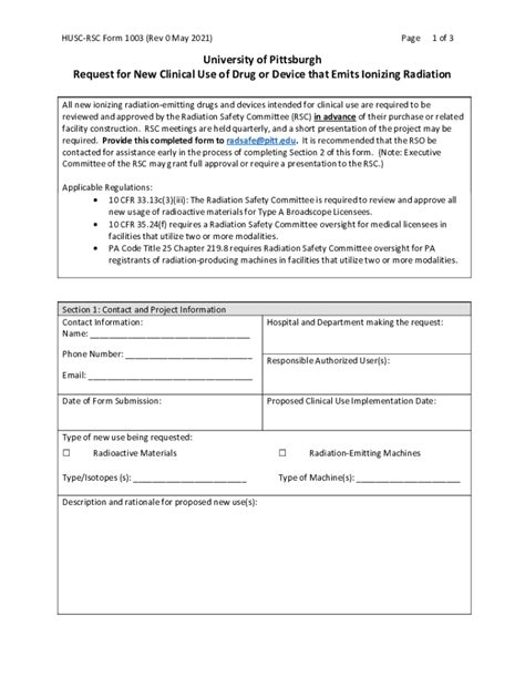 Fillable Online Husc Rsc Form 1003 Request For New Clinical Use Of Drug Or Device Fax