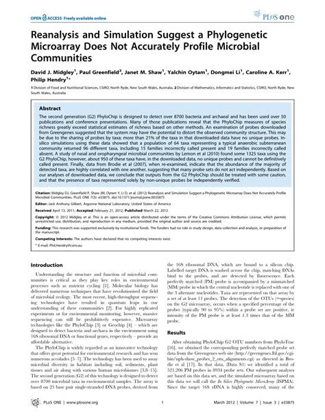 Pdf Reanalysis And Simulation Suggest A Phylogenetic Microarray Does