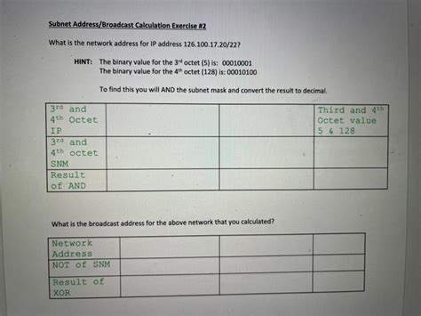 Solved Subnet Addressbroadcast Calculation Exercise 2