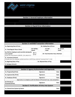 Fillable Online Payroll Correction Payment Request Form Personnel Wv Gov Fax Email Print
